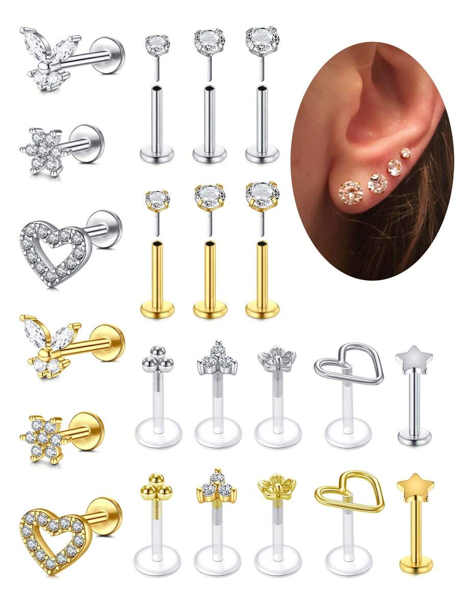 CIZME 11pcs Lip Studs Labret Bars Stainless Steel Plastic Clear Lip ...