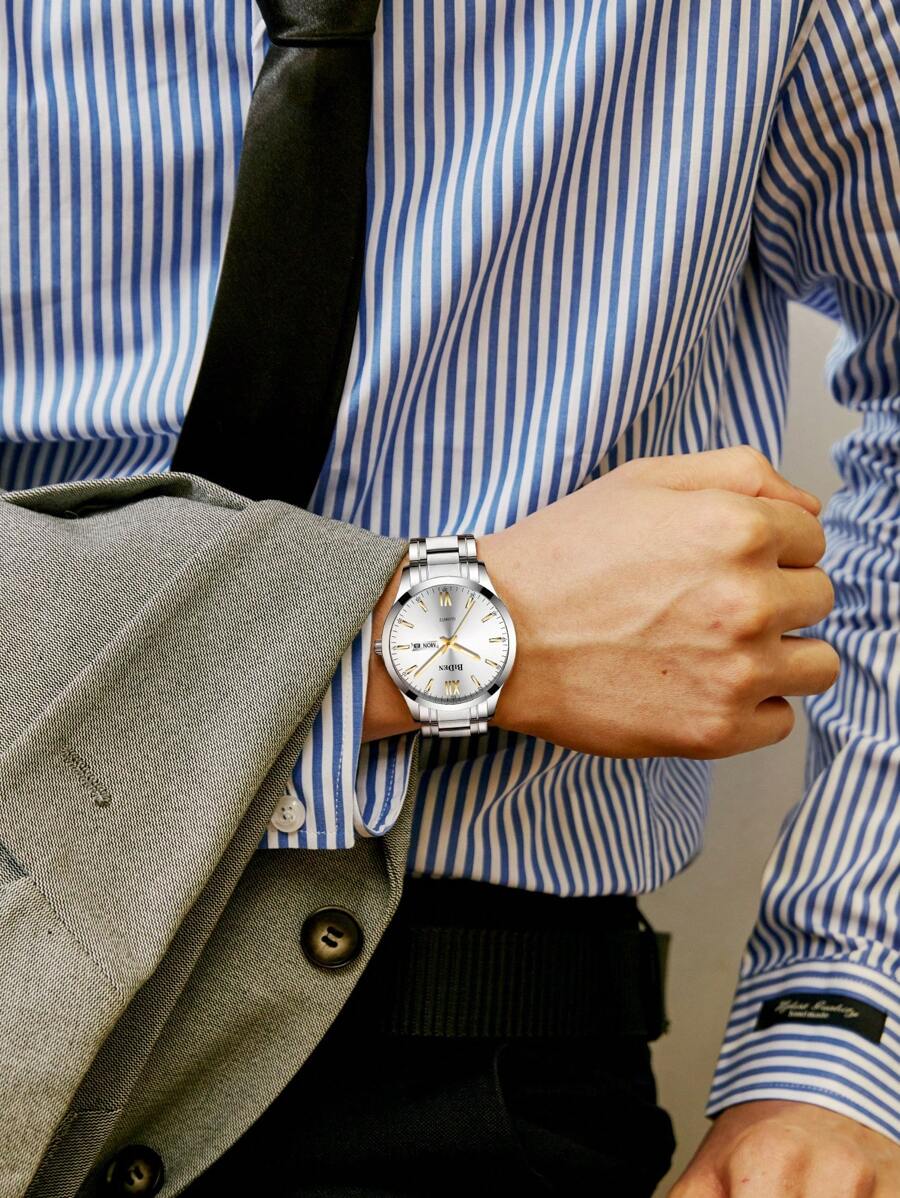 BIDEN Men's Quartz Watch With Simple Stainless Steel Strap And Calendar ...