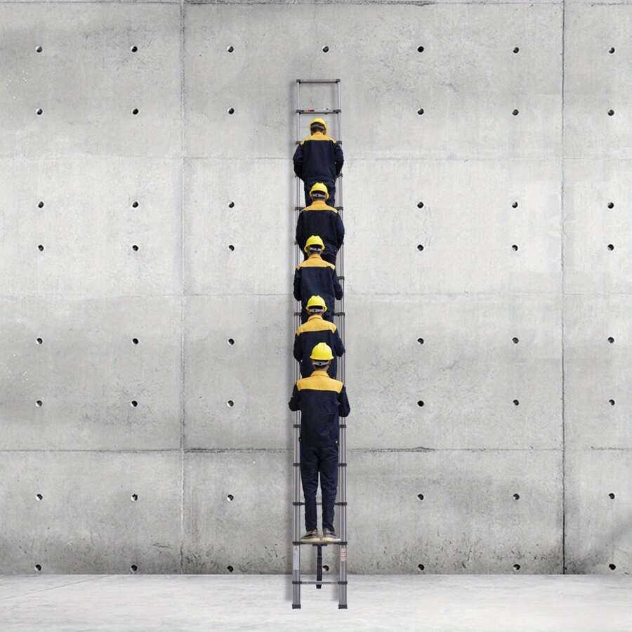 12.5FT Stainless Steel 3.8M Telescopic Ladder, Multi-Purpose Extendable ...