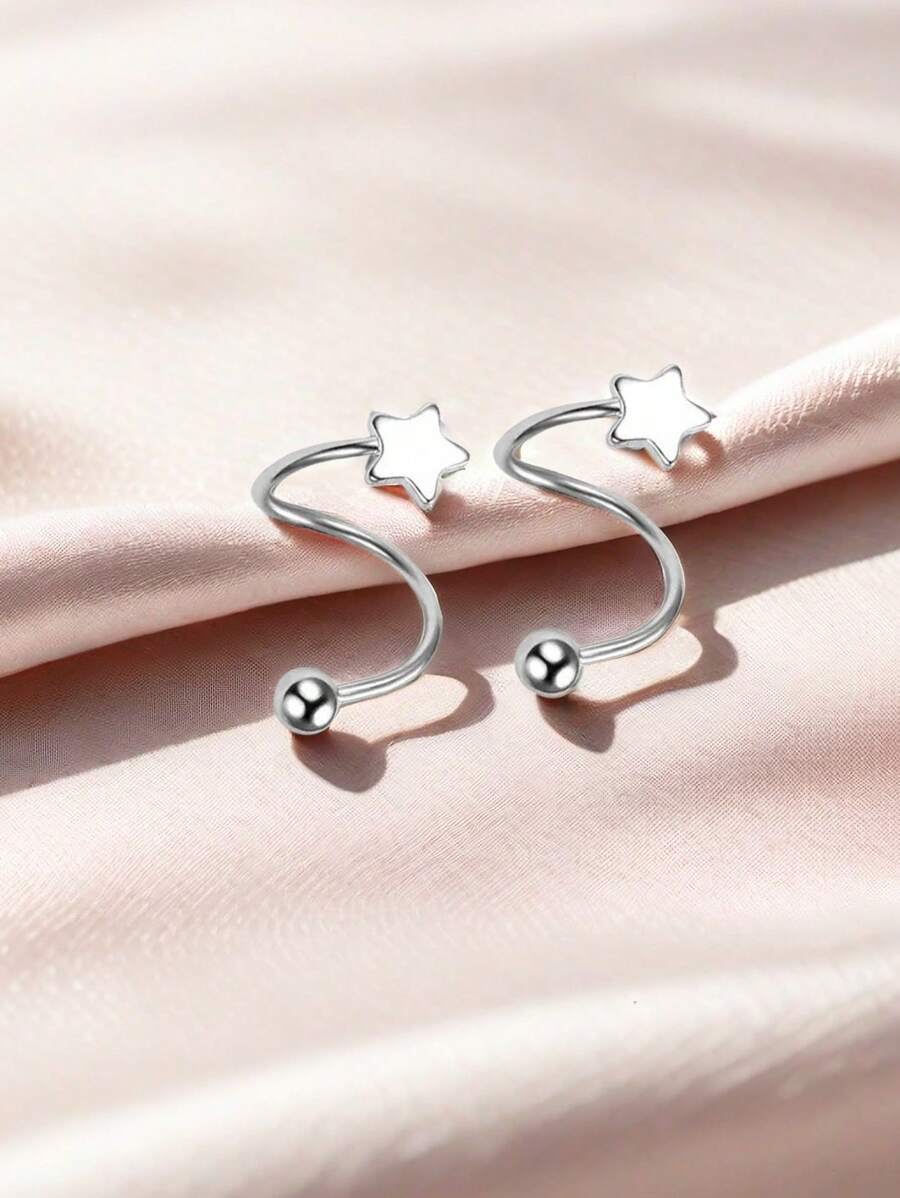 1 Pair Heart And Star Shape Spring Ear Clips/Ear Studs For Women, Tiny ...