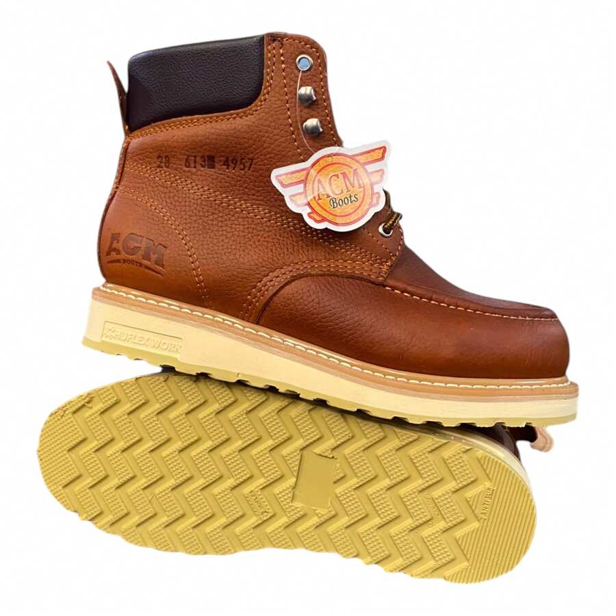 WORK BOOT WITH STEEL HELMET ACM BRAND GENUINE LEATHER ROBLE FLOTHER SELA POM AND RUBBER LACE-UP ...