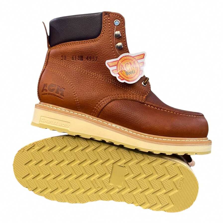 WORK BOOT WITH STEEL HELMET ACM BRAND GENUINE LEATHER ROBLE FLOTHER ...