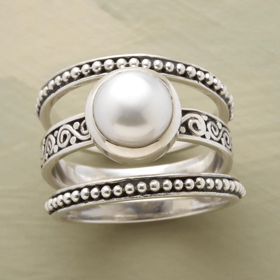 3pcs/Set Elegant Promise Rings, Vintage Halo Design With Shiny Pearls ...