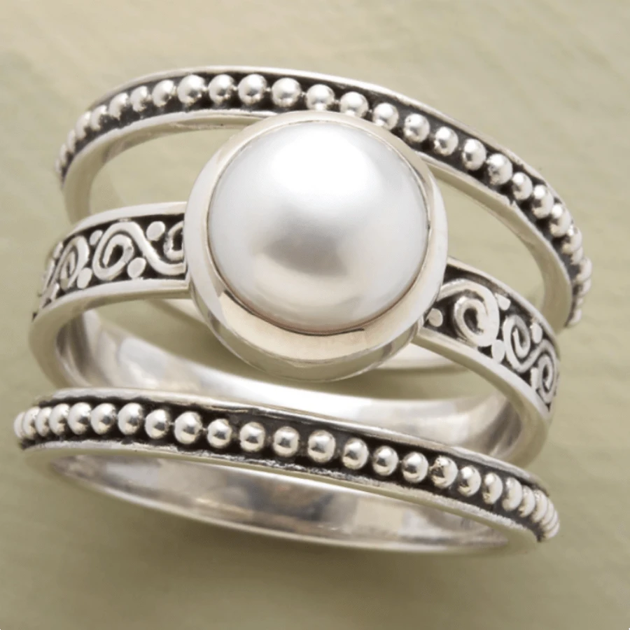 3pcs/Set Elegant Promise Rings, Vintage Halo Design With Shiny Pearls ...