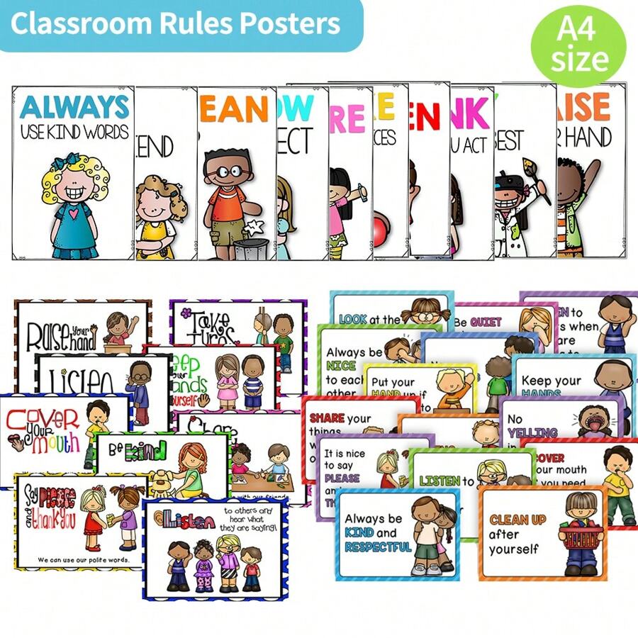 9 pièces/10 pièces/15 pièces Set d'affiches de règles de classe ...
