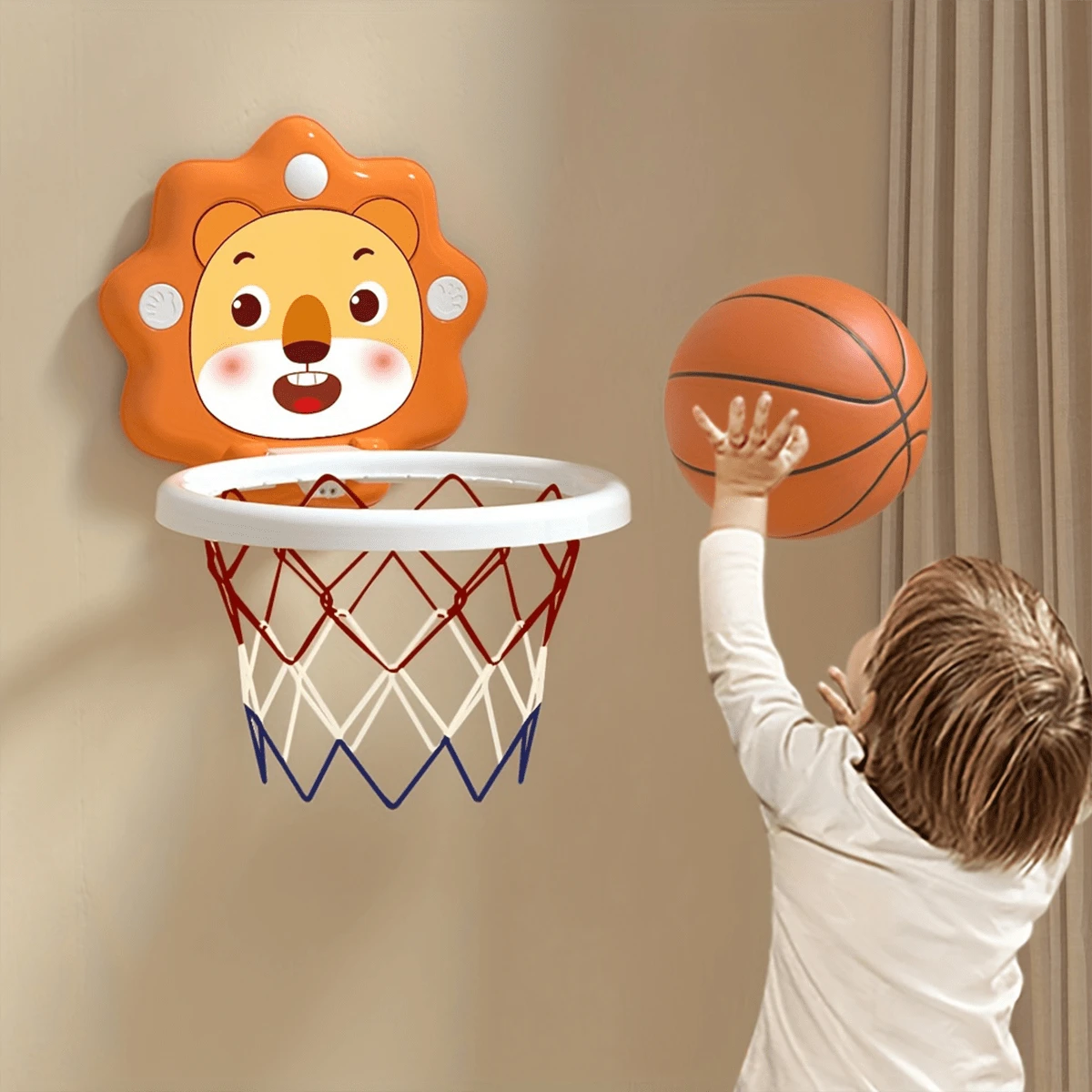 Kids Basketball Hoop Set - Cartoon Animal Wall-Mounted Sports Toy With ...