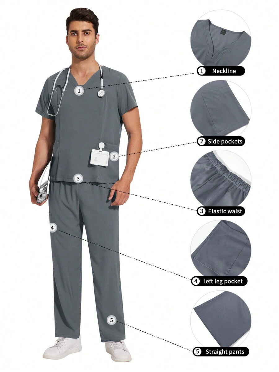 Surgical Uniforms Men Scrubs Nursing Sets Tops+Pants Suit Murse Scrubs ...