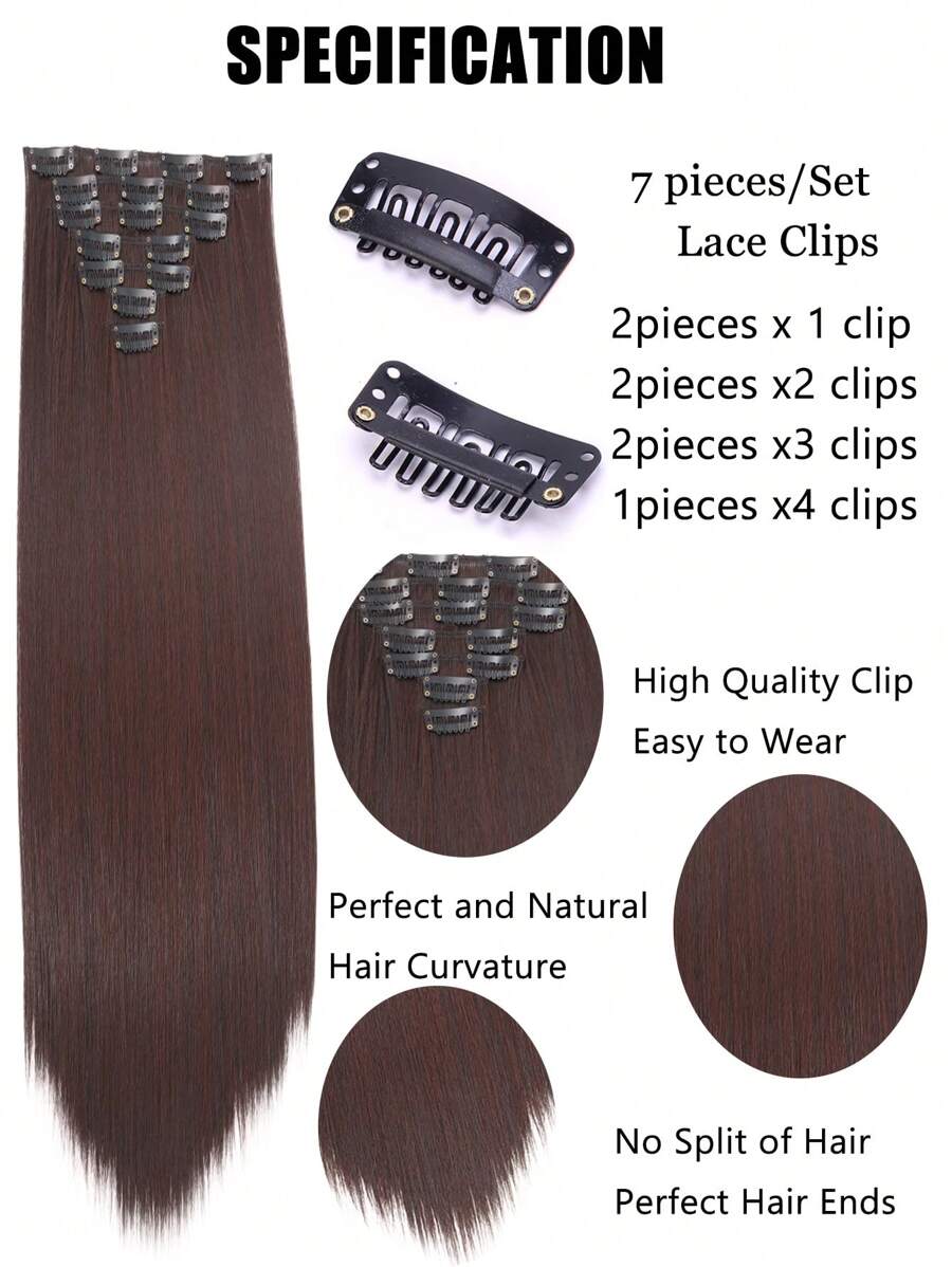 7 Piece Clip-On 18-32inch Hair Extensions Synthetic Hair Extensions Thick Clip-On Natural Black ...