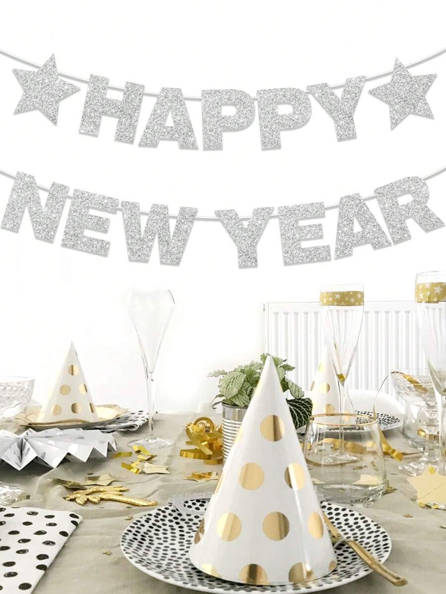 Glitter Happy New Year Banner SilverHappy New Year Sign For Happy New ...