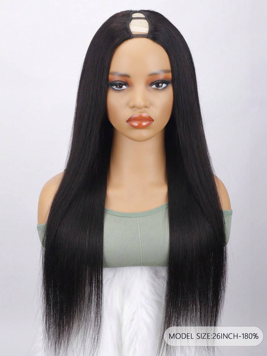 Peruca reta V Part Cabelo humano 30 polegadas sem cola V Shape Cabelo ...