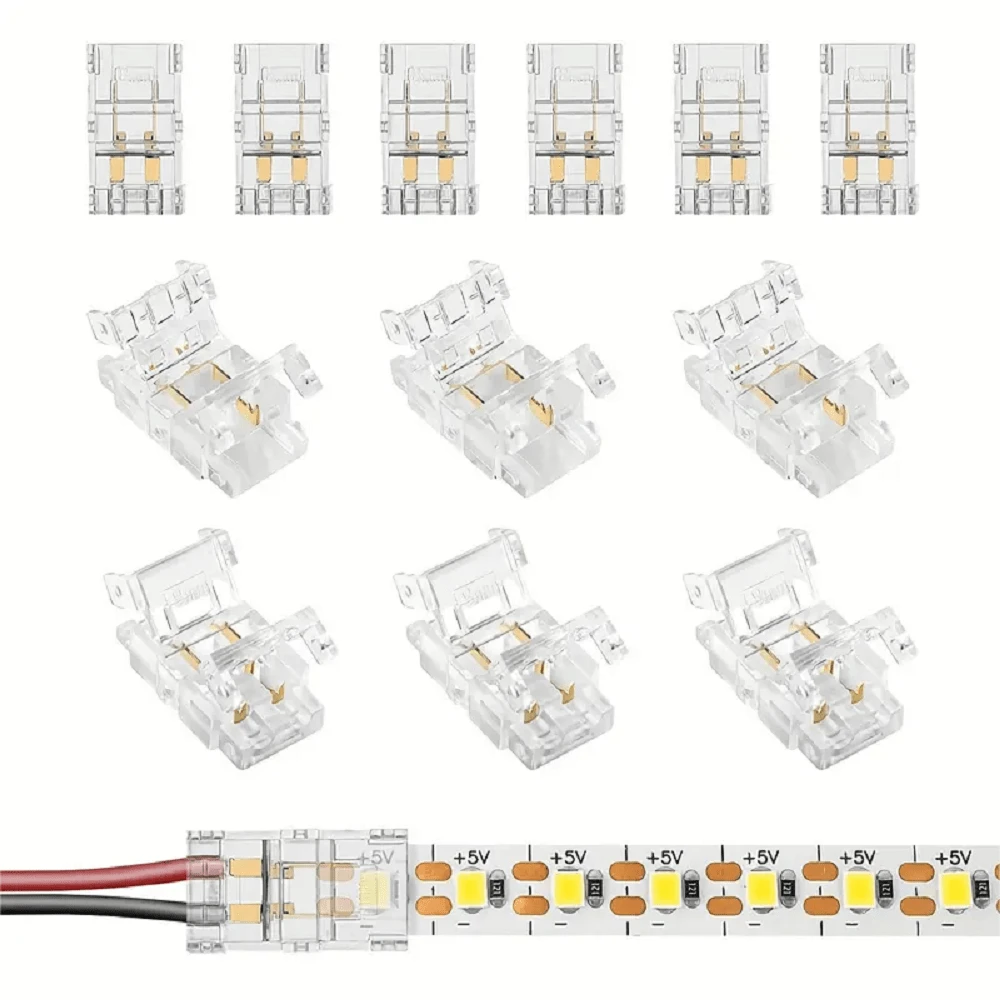 12pcs 2-Pin Solderless Quick Connectors, 8mm Wide Gapless Fast LED ...