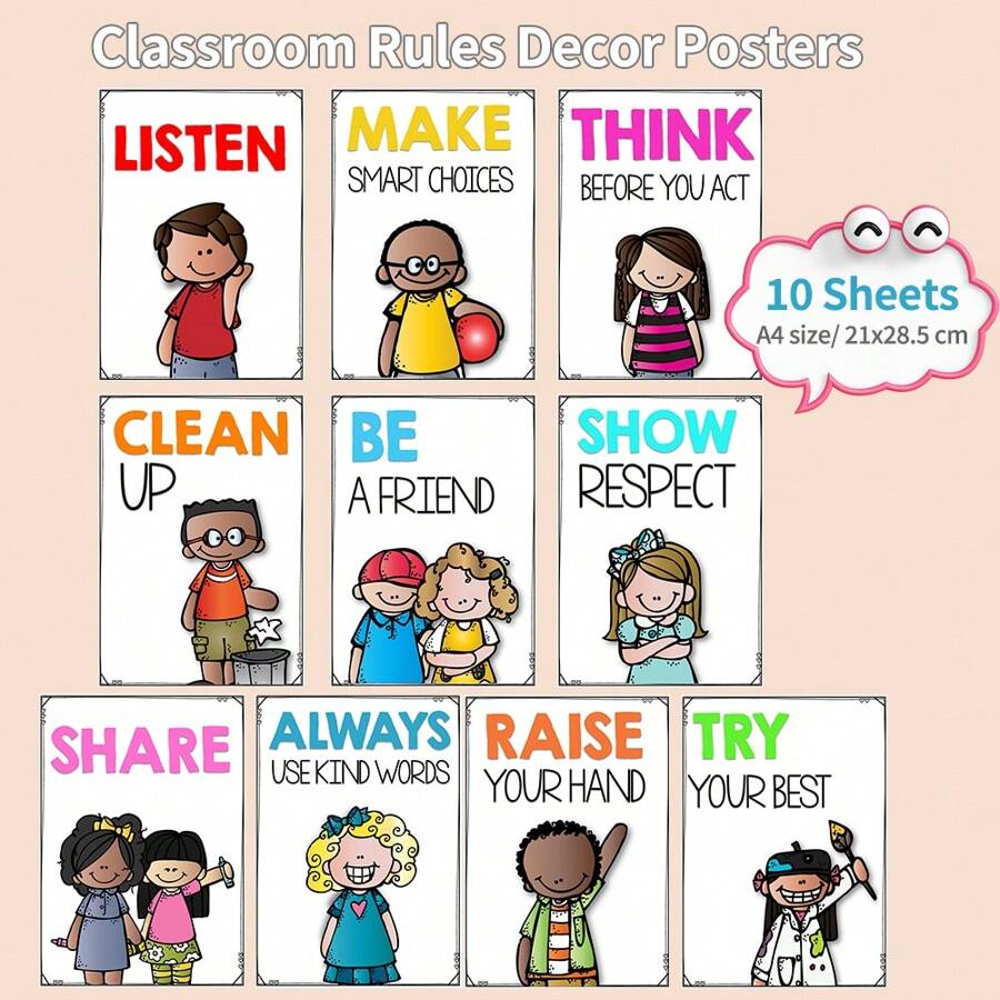 10PCS Classroom Rules Poster Early Childhood Enlightenment Education ...
