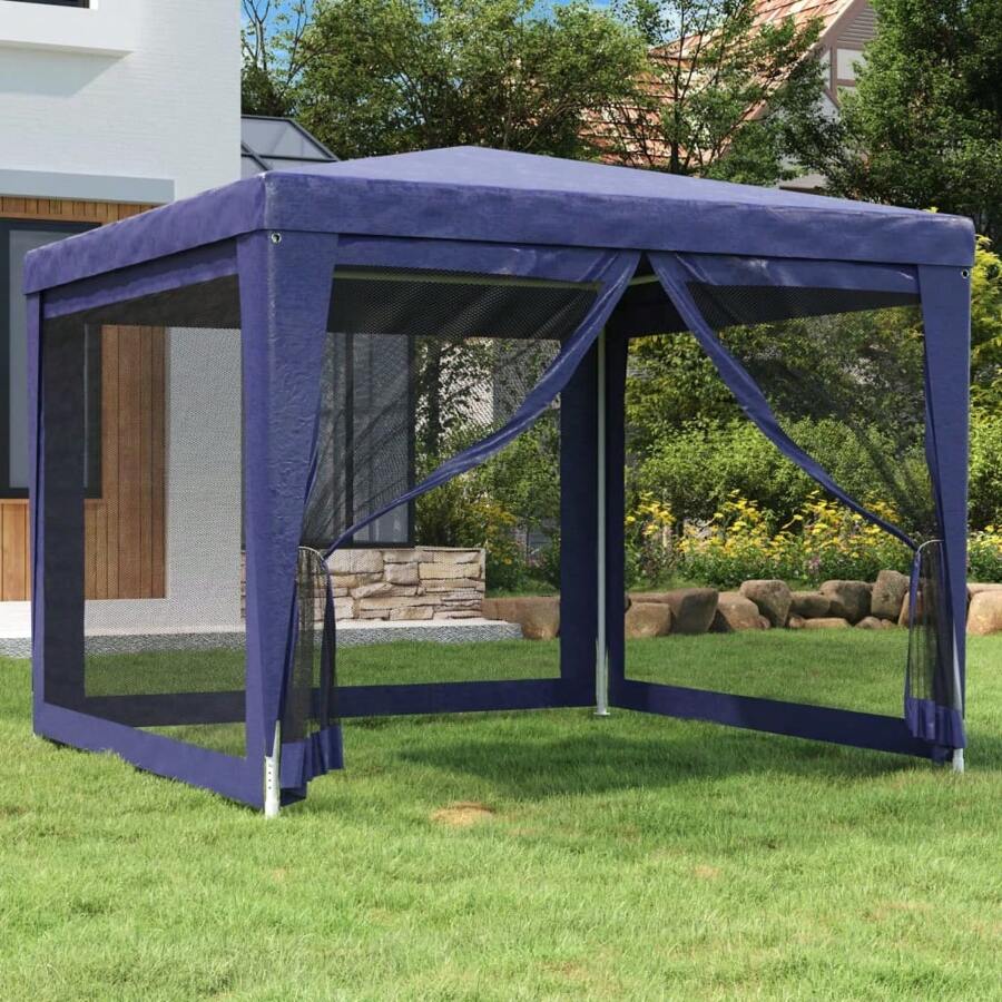 Premium 3x3m Blue Party Tent With 4 Mesh Side Walls Durable HDPE ...