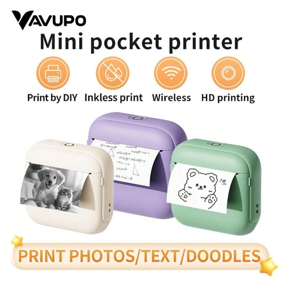 Vavupo Impresora portátil, mini impresora térmica inalámbrica Bluetooth ...