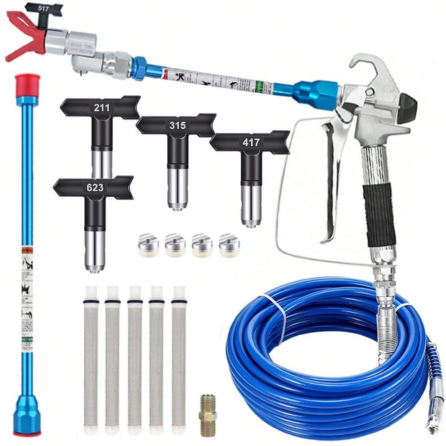 17 Piece Airless Paint Sprayer Gun Kit With Hose, Metal & Plastic ...