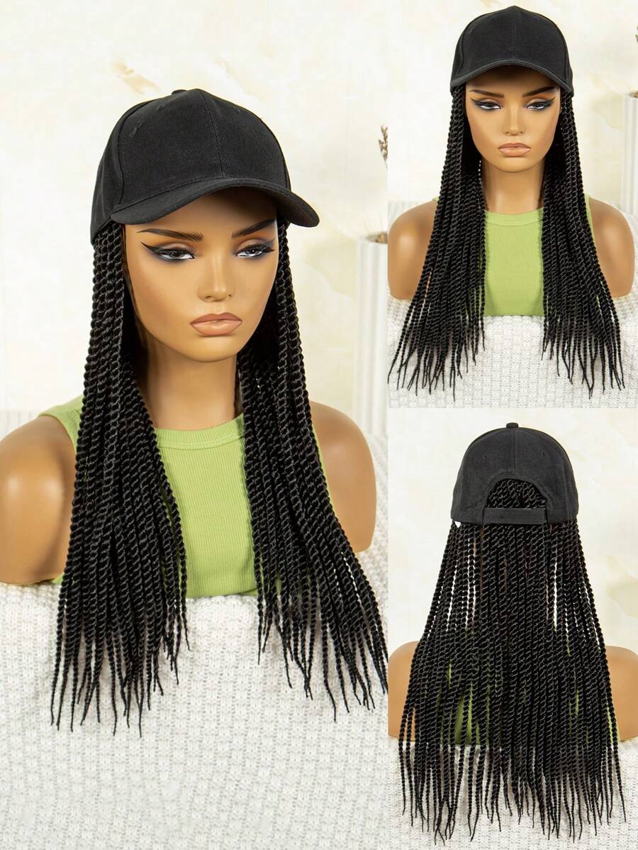 Long Box Braid Hair Wig With Baseball Cap - Synthetic Hair Attached ...