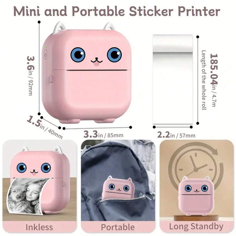 GOTOOGO Mini Printer,Thermal Printer Label Maker With 5 Rolls Paper ...