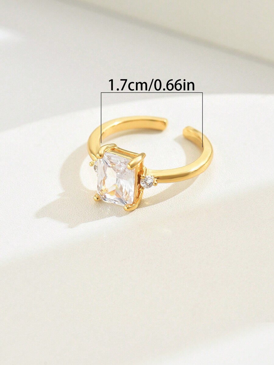 1Pc French Retro Elegant Classic Rectangle Gemstone Open Finger Ring ...