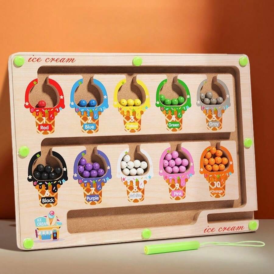 Kids Wooden Color Sorting Ice Cream Cup Toy, Training Concentration And ...