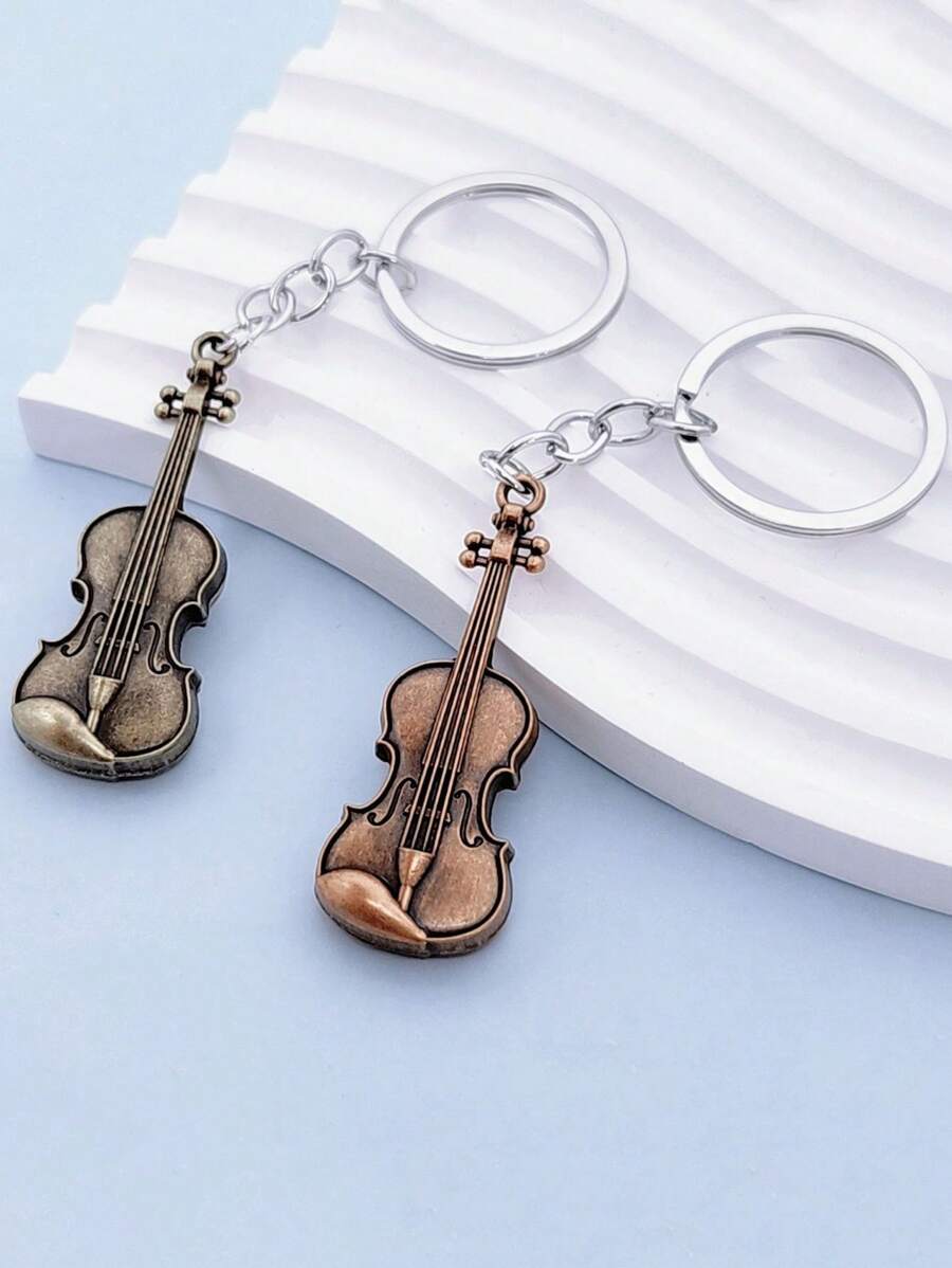 1pc Vintage Guitar & Violin Metal Keychain, Creative Personality Key ...