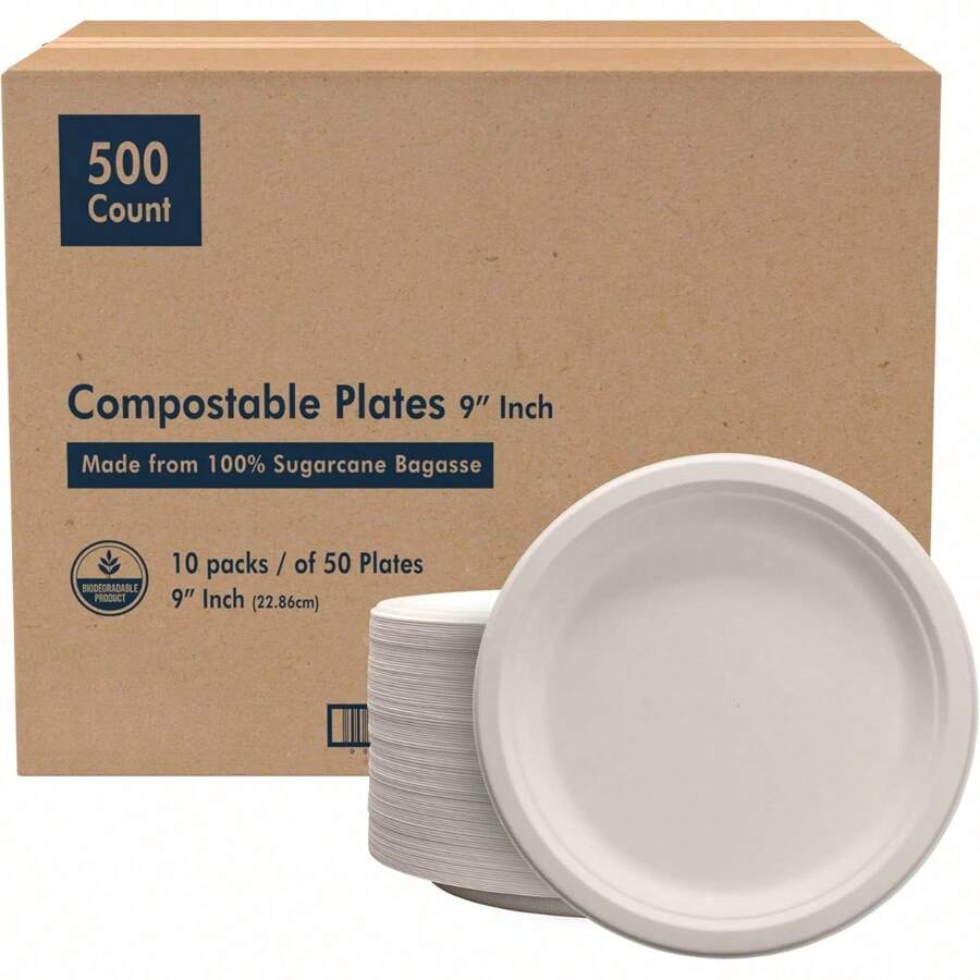 Compostable Paper Plates 9 Inch Bulk Plates [500 Case Pack] - Made From ...