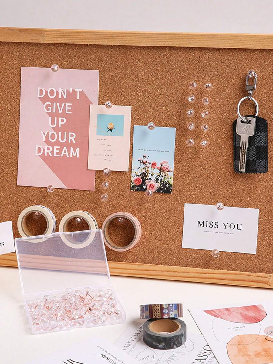 100pcs Rose Gold Push Pins, Clear Plastic Dome Head Map Tacks For Wall ...