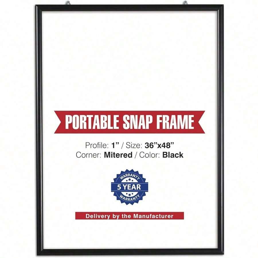 Portable Poster Frame 36x48 Inch Black 1" Aluminum Profile Front ...