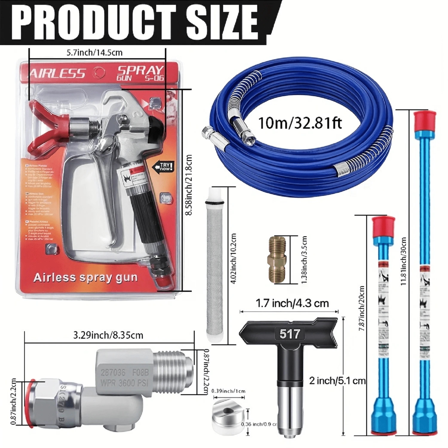 17 Piece Airless Paint Sprayer Gun Kit With Hose, Metal & Plastic ...