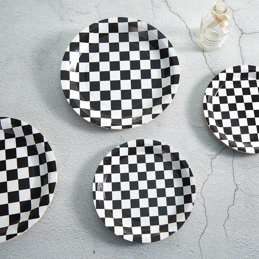 Black & White Checkered Disposable Paper Plates, Checkerboard Party ...