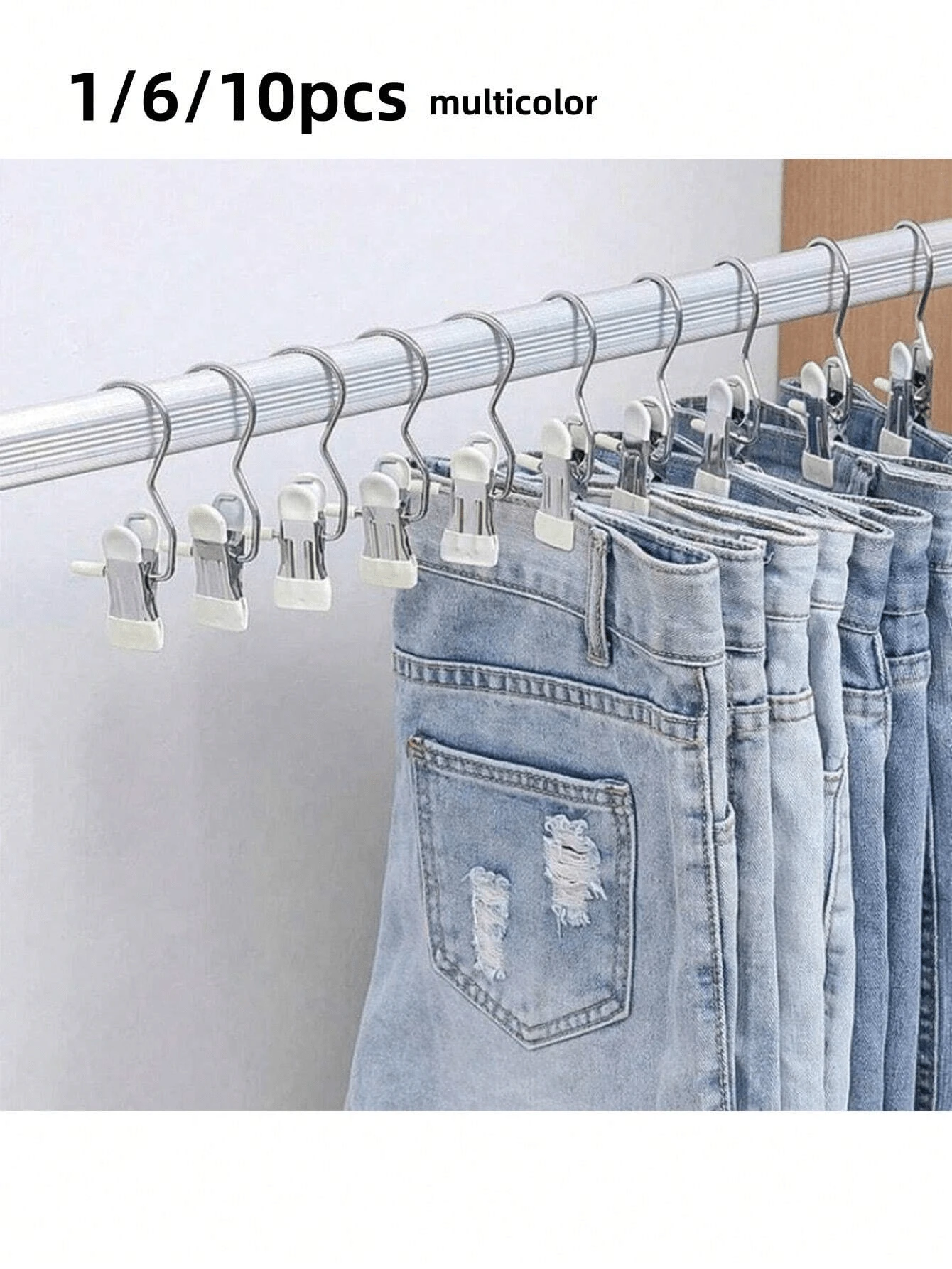 1/6/10 Pcs Stainless Steel Clothes Clips With Hooks,Portable Hanging ...