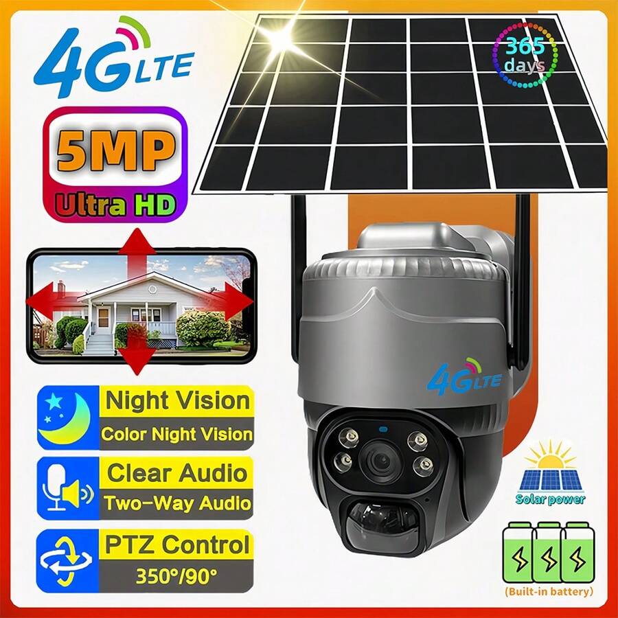 Caméra de surveillance solaire V380 Pro avec détection PIR, PTZ ...