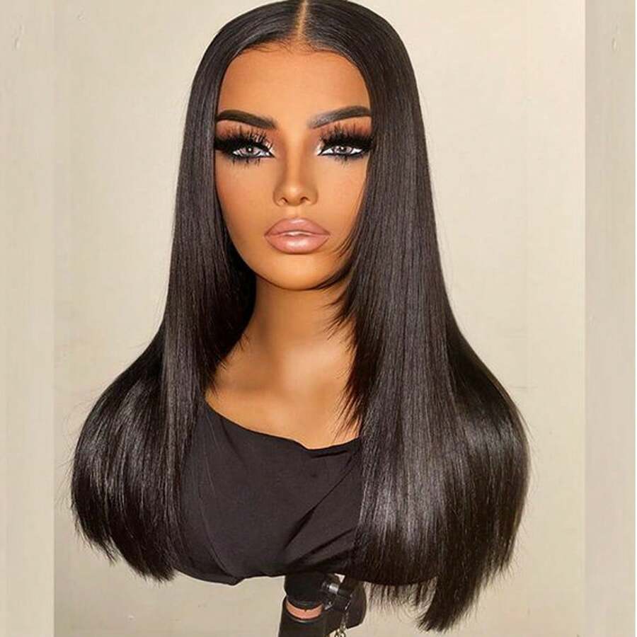 Perruque frontale en dentelle prédécoupée 5x5 à porter directement, avec des couches tendance ...