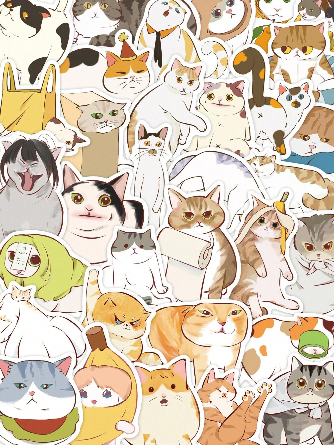 50pcs Funny Cartoon Cats MEME Sticker For Waterbottle Laptop Luggage ...