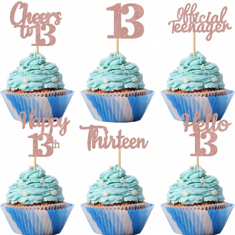 12Pcs 13th Birthday Cupcake Toppers Hello 13 Thirteen Official Teenager ...