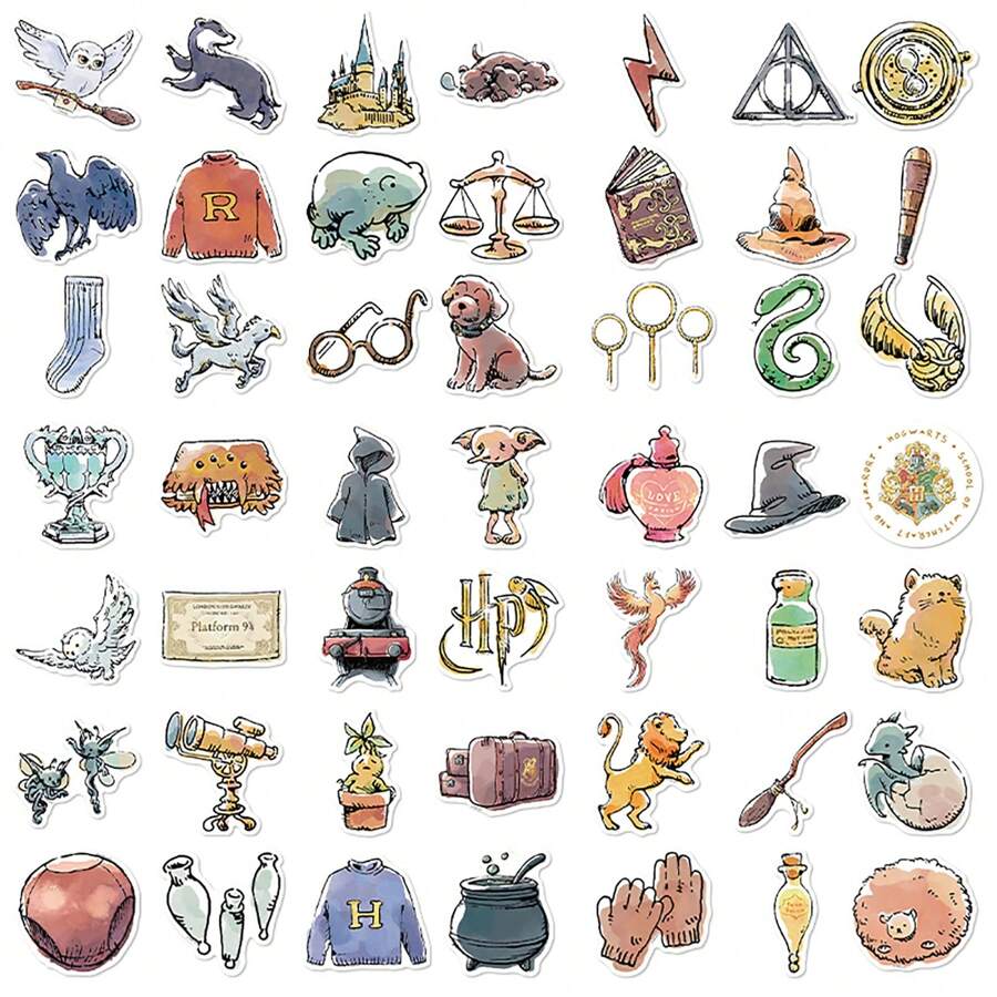 Harry Potter 50Pcs Harry Potter Stickers, Aesthetic Hogwarts Watercolor ...