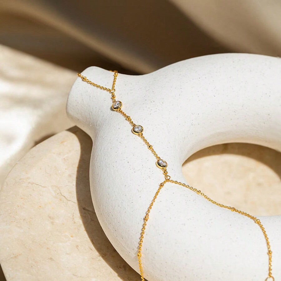 1pc Hand Chain Bracelet For Women Girl Cubic Zirconia Ring Bracelet ...