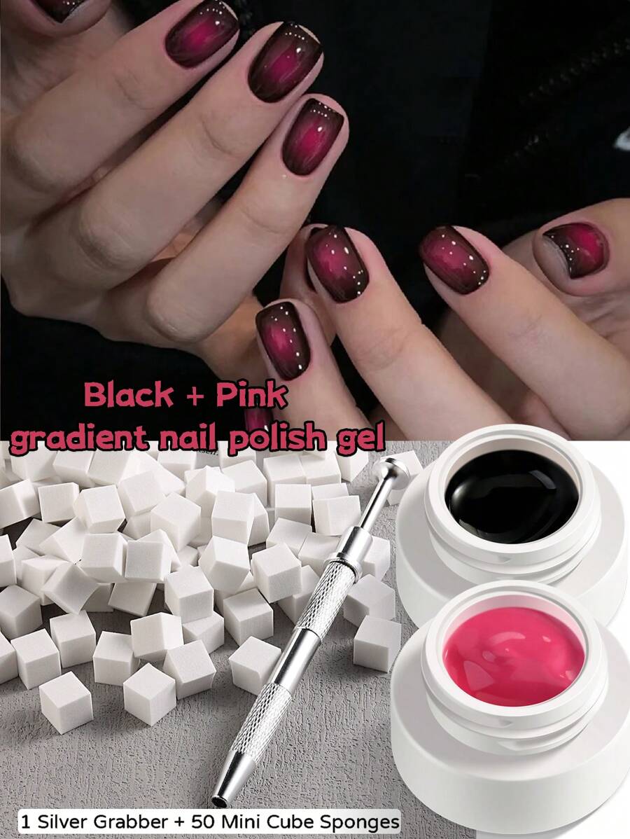 2 Cans Of Black And Pink Nail Polish Gel, Full Nail Painting, Pat ...
