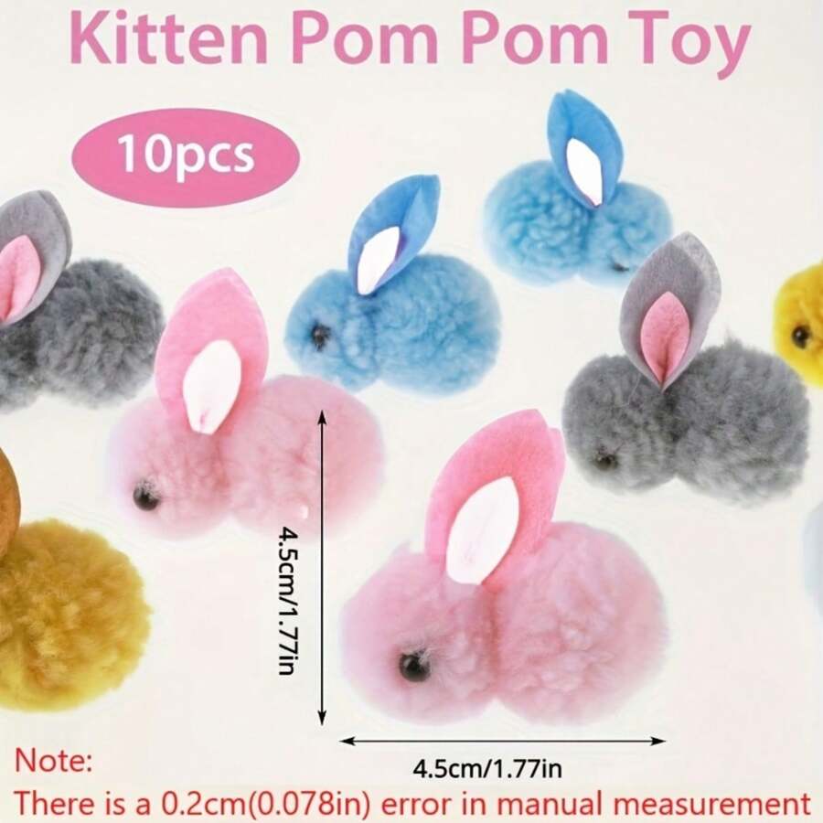 10-Piece Soft Plush Rabbit Balls For Cats - Interactive Durable Toy, No ...