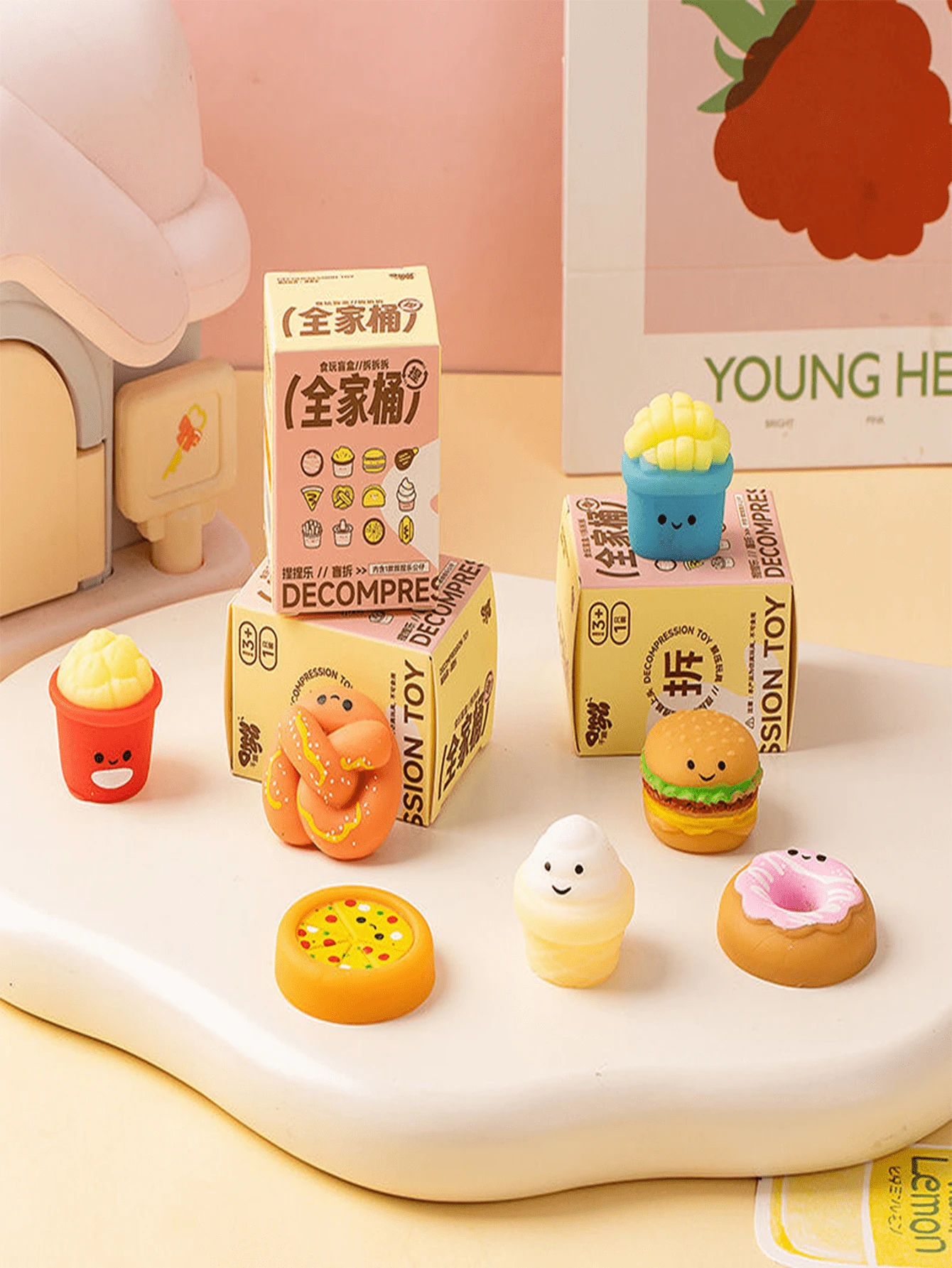 Family Bucket Blind Box Squishies, Realistic Burger Pizza Soft Gel Ice ...