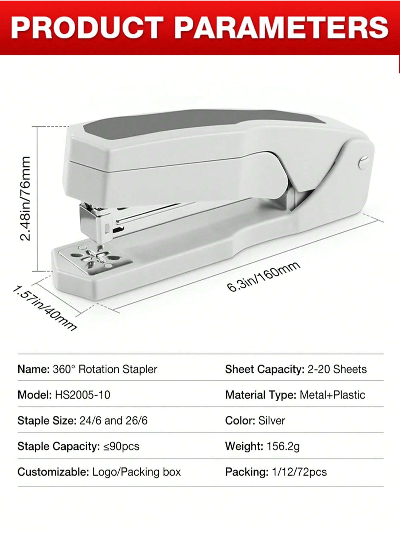 Grapadora de brazo oscilante y giratoria, grapadora de escritorio con rotación de 360 grados ...