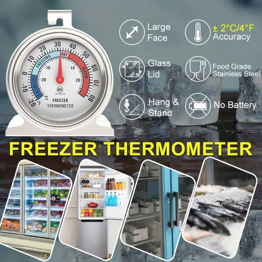Stainless Steel Freezer Thermometer With Dual Scale, Analog Temperature ...