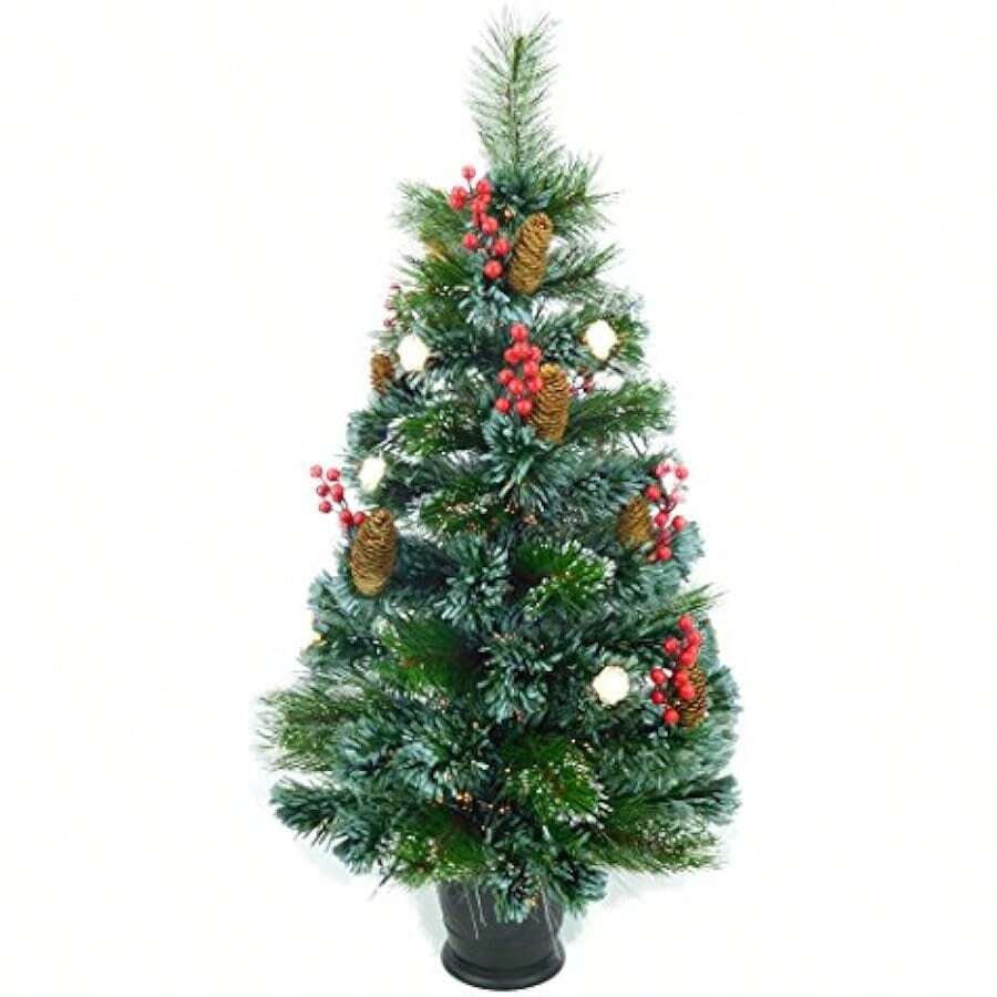 3ft 90cm Frosted Fibre Optic Christmas Tree Pre-Lit With Natural Cones ...
