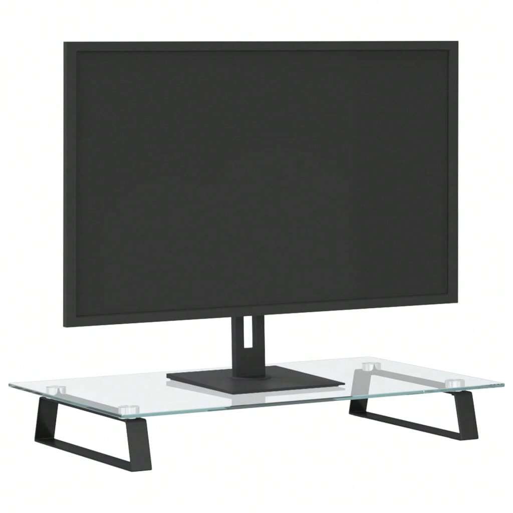Elevated Monitor Stand With Tempered Glass And Metal Design 60x35x8 Cm ...