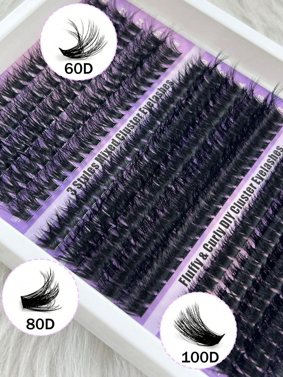 Hinarin 300Pcs/280Pcs D Curl Fluffy Cluster Lashes Individual Eyelashes Extension Wispy Lashes ...