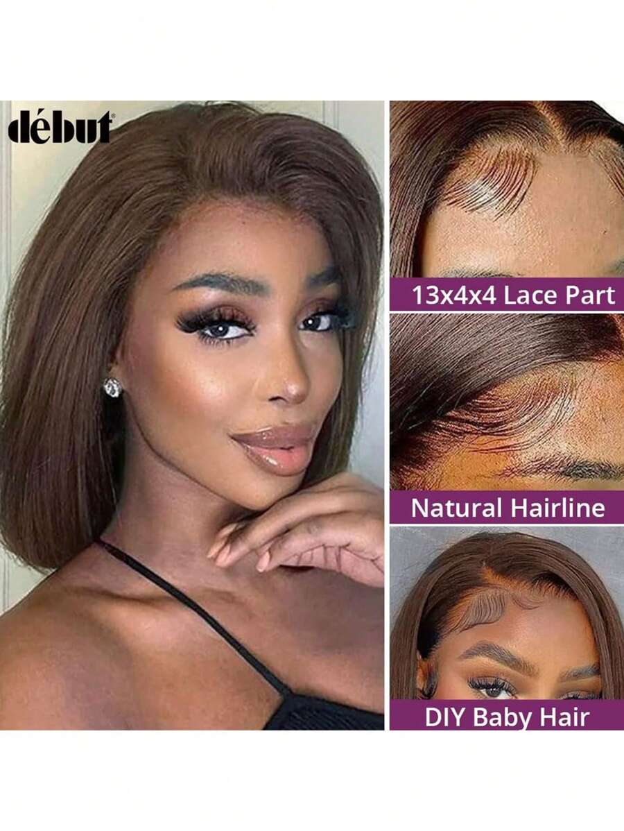 16 Inch Discount Brown Bob Wig Human Hair 13x4 Lace Front Wigs Golden ...