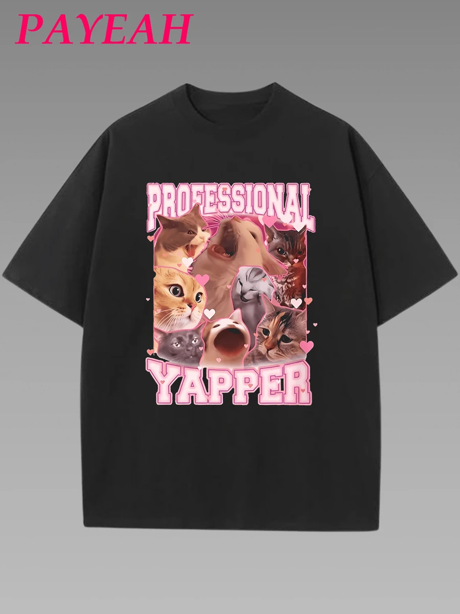 Payeah Professional Yapper Meme Cat Graphic T-Shirt 1 Pcs 220g Heavy ...