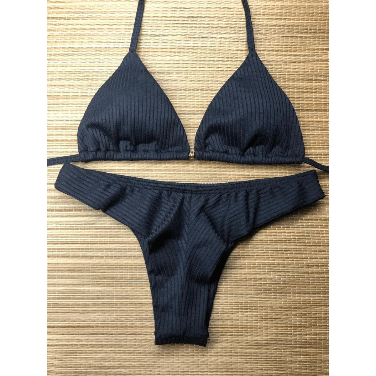 Reinforced Ribbed Double String Bikini With Cups | SHEIN USA