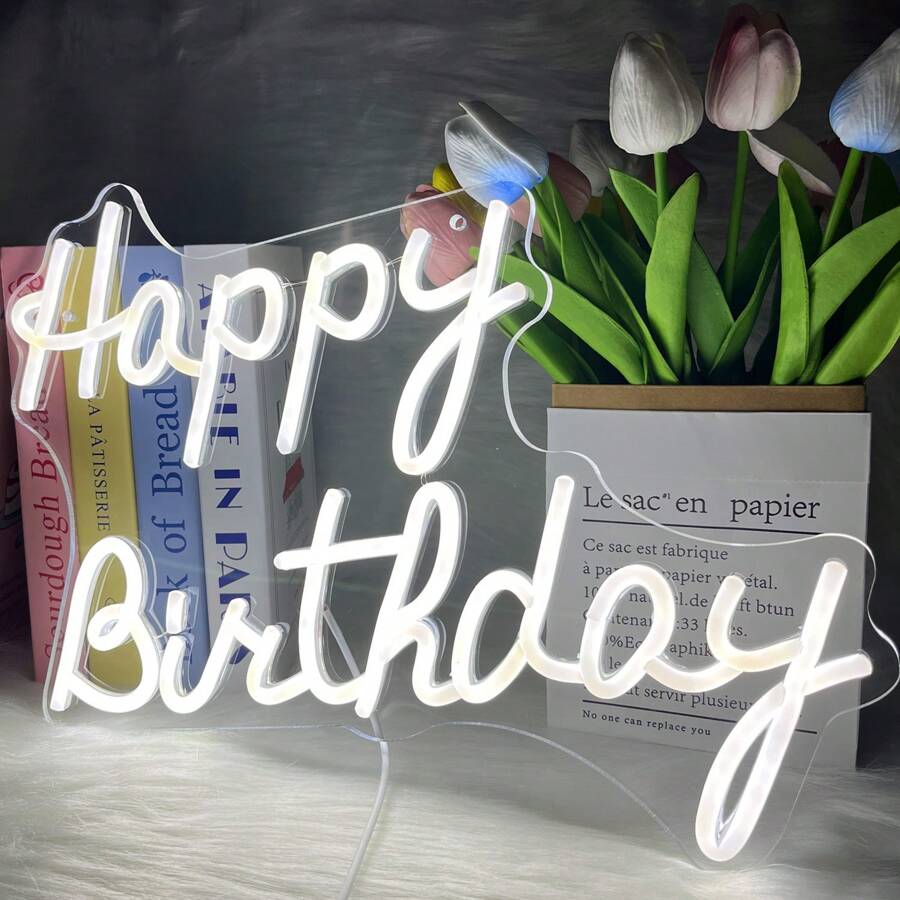 1 Pack Happy Birthday Neon Sign PS Polystyrene For Birthday Party Decor ...