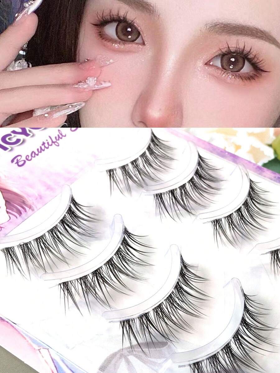 1 Box (5 Pairs) Natural Realistic Fish Tail Eyelashes, Invisible Stem ...