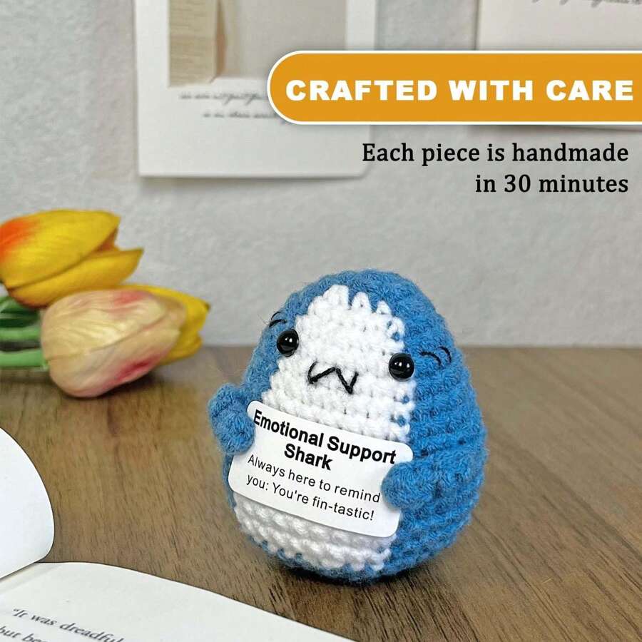 Mini Funny Knitted Emotional Support Shark With Positive Card, Creative ...